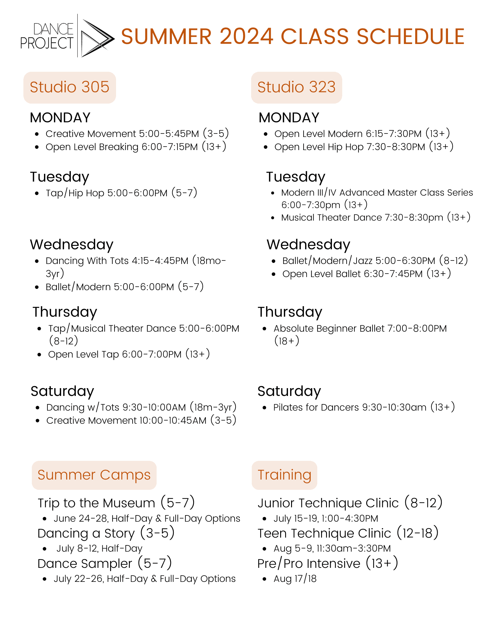 Class Schedule – Dance Project