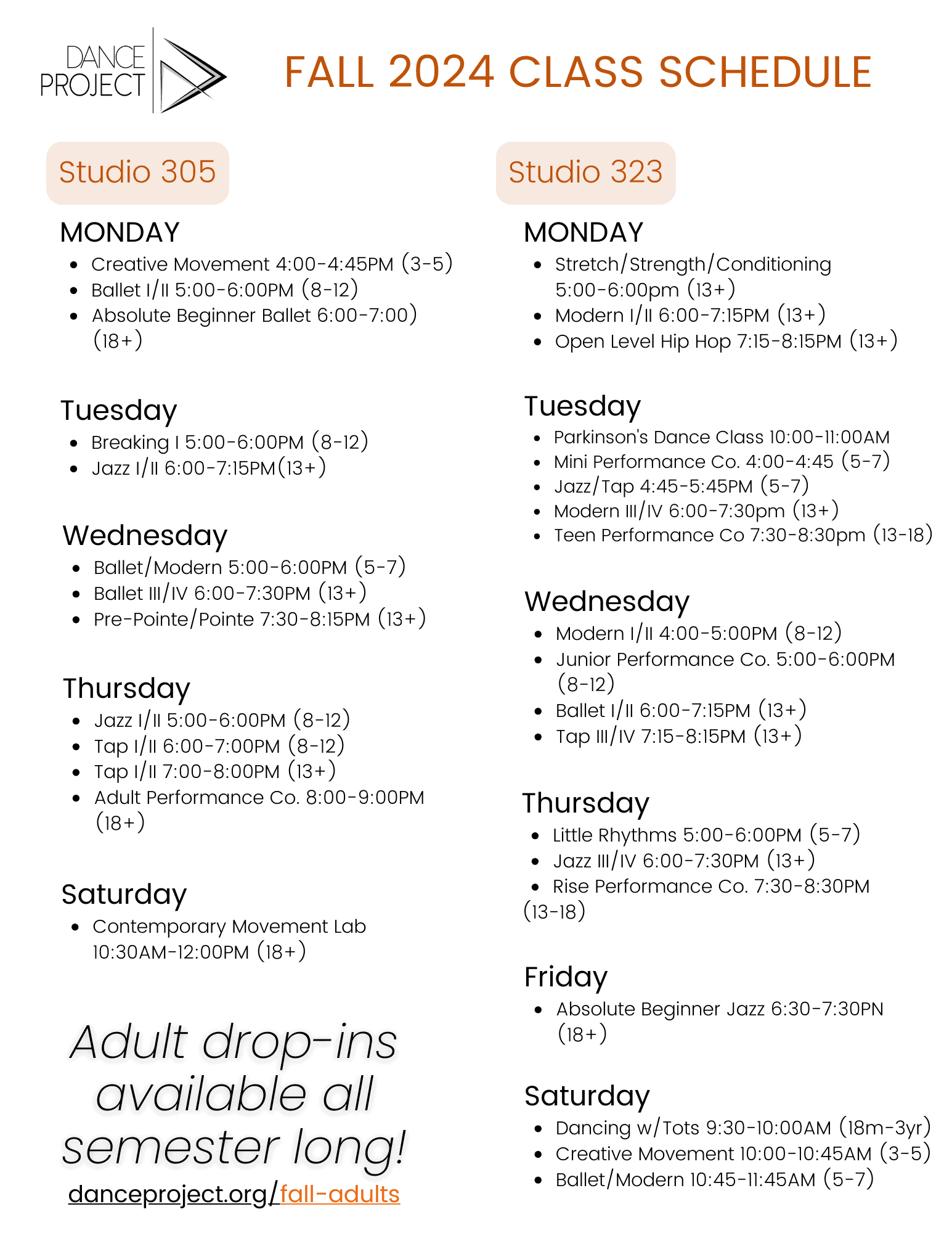 Class Schedule – Dance Project